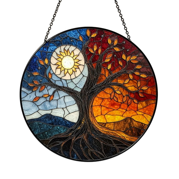 Celestial Inspired Landscape Glass Style Window Hanging - Walmart.com