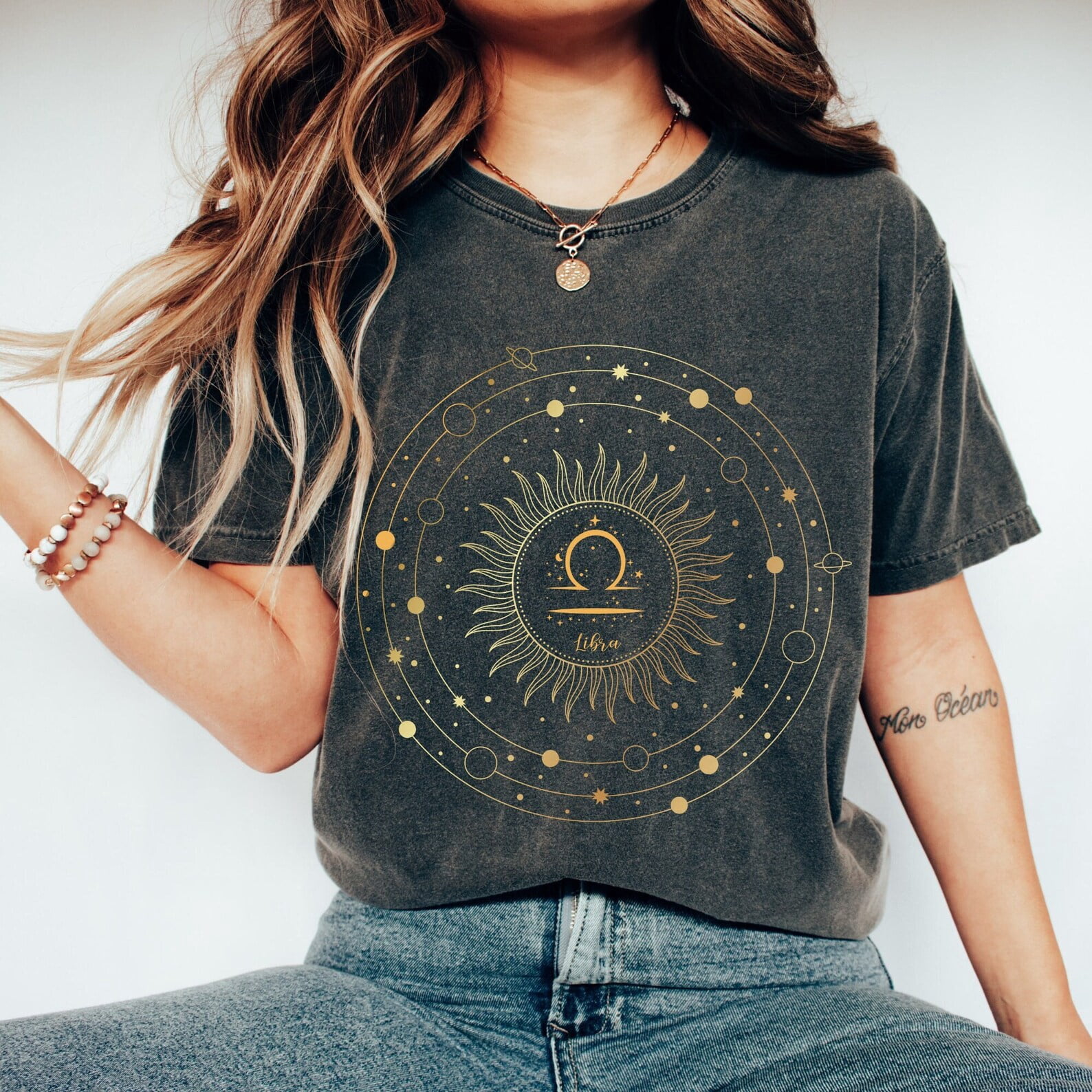 Celestial Libra T-Shirt, Zodiac Astrology Tee, Moon & Planet Graphic ...