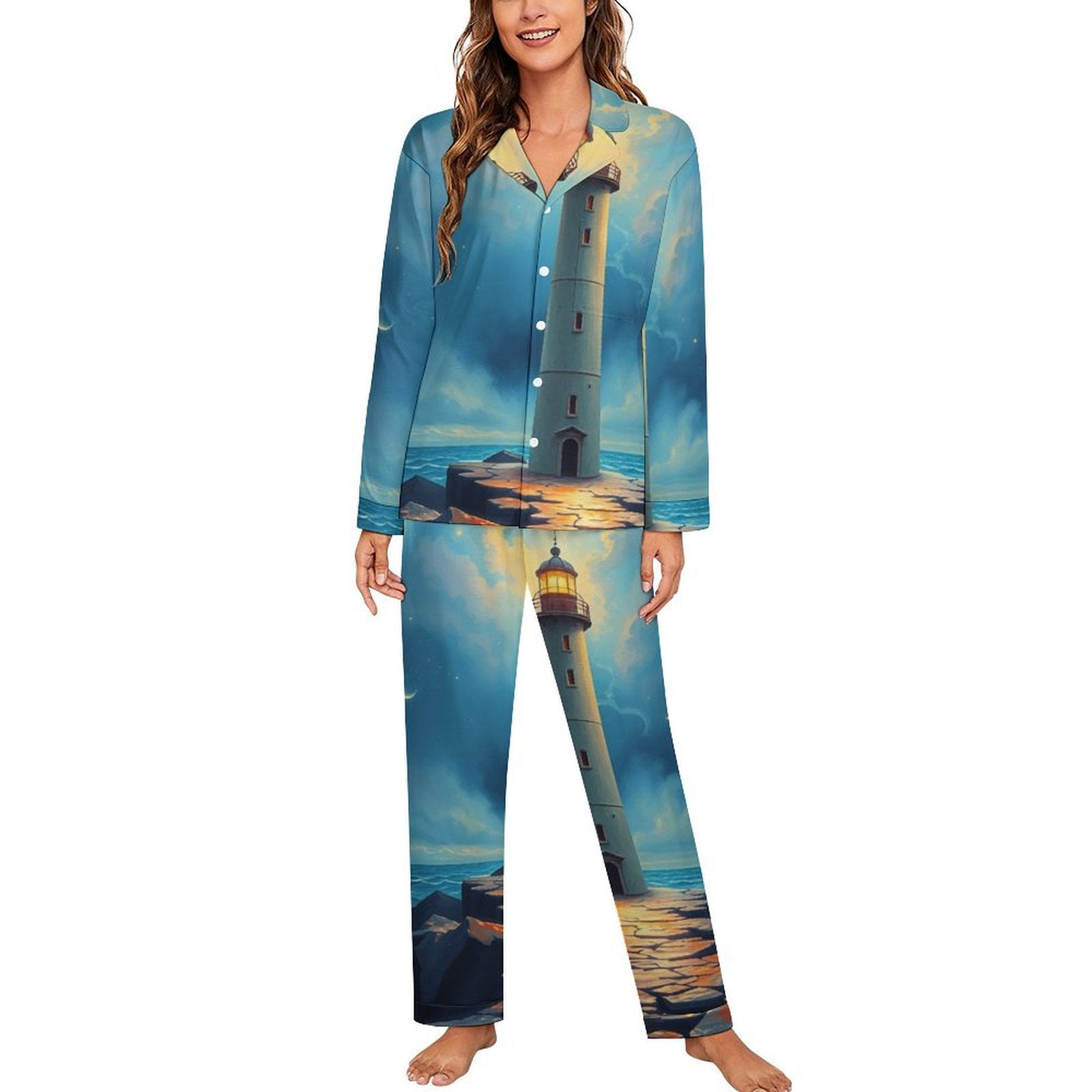 Celestial Lighthouse Beacon Pajamas Woman Home Suit Autumn Long Sleeve ...