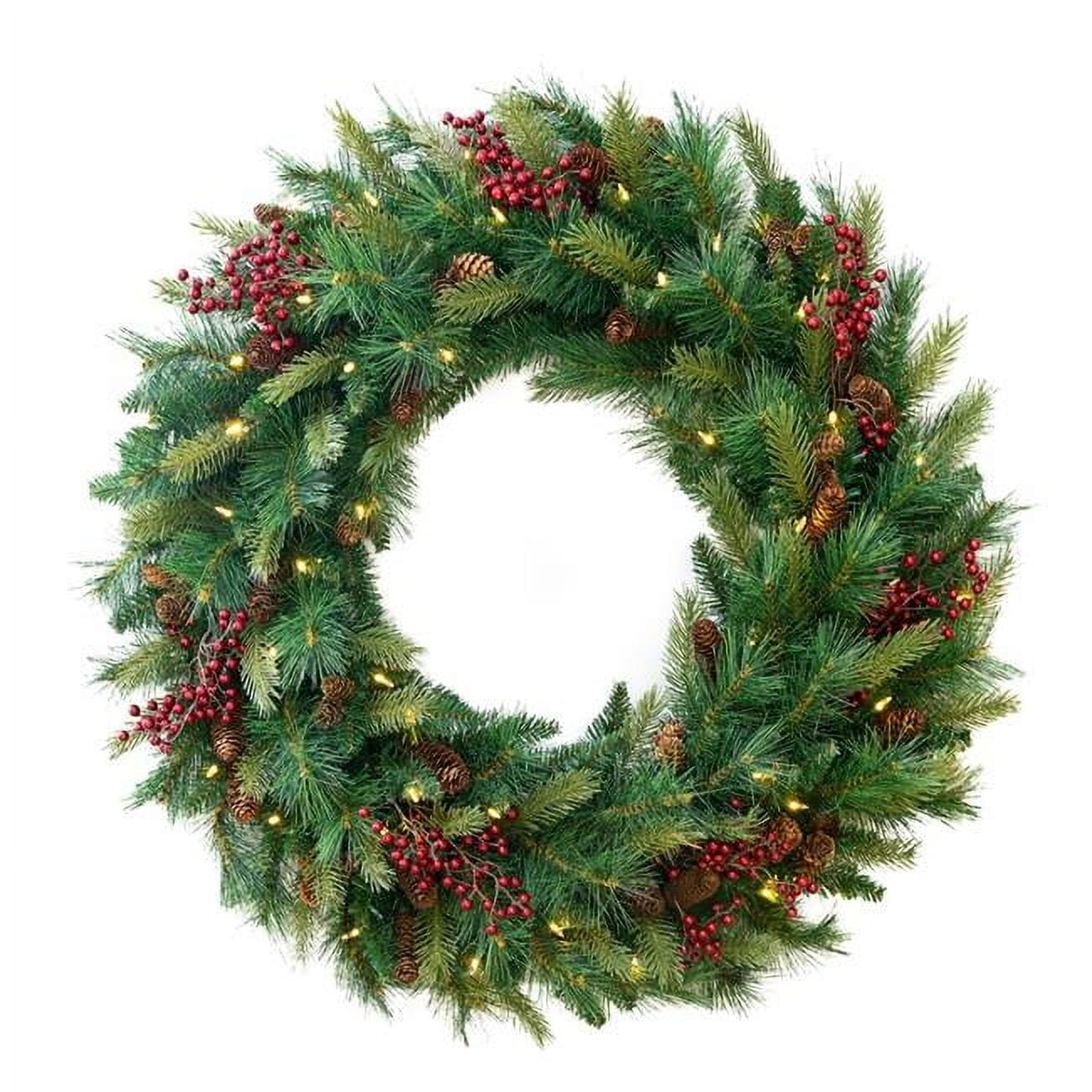 Celestial Lights Battery Operated Cone and Berry Wreath with Dual Color ...