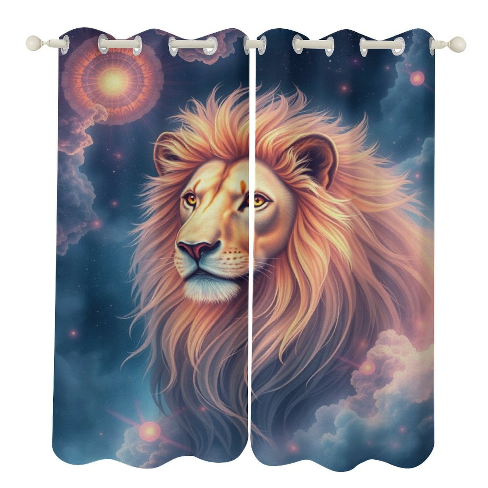Celestial Lion Portrait Art Blackout Curtains 2 Panel Rod Pocket ...