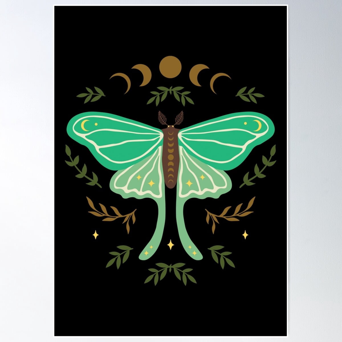 Celestial Luna Moth Moon Phase | Witchy Folk Art | Boho Botanical ...