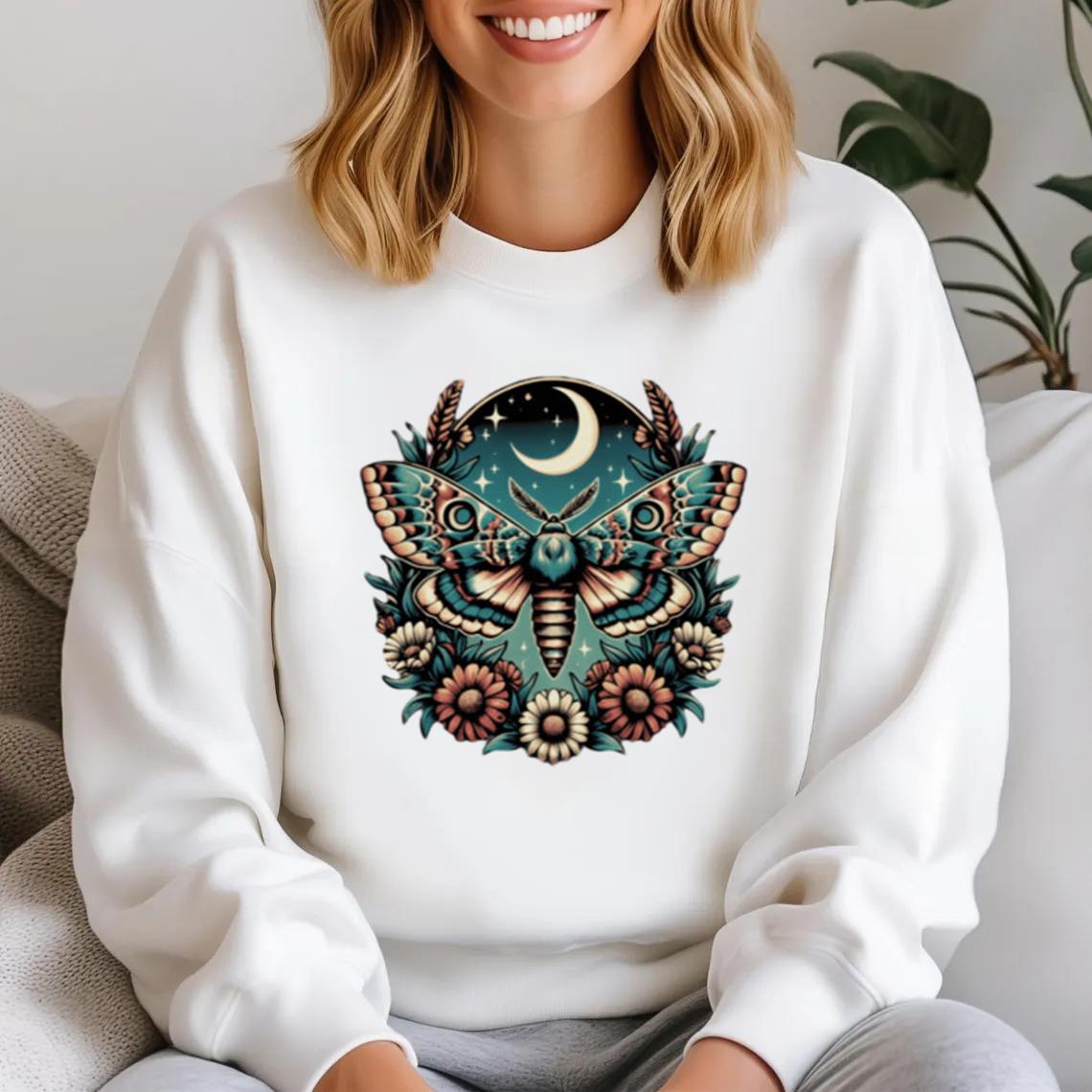 Celestial Lunar Moth Moon Phase Witchy Esoteric Graphic Sweatshirt, for ...