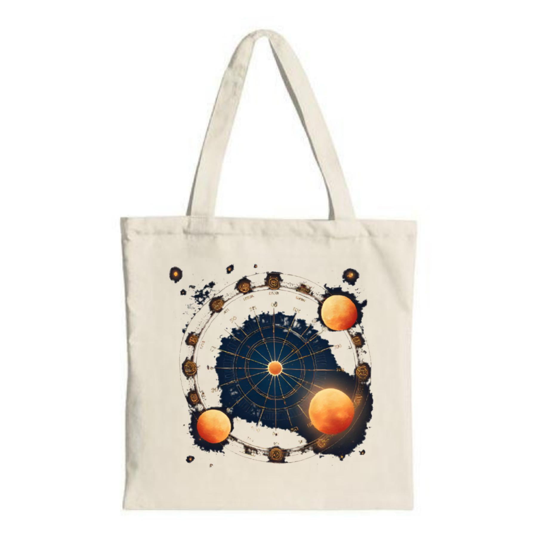 Celestial Map Tote Bag - Artistic Design with Sun & Orange Planets on ...