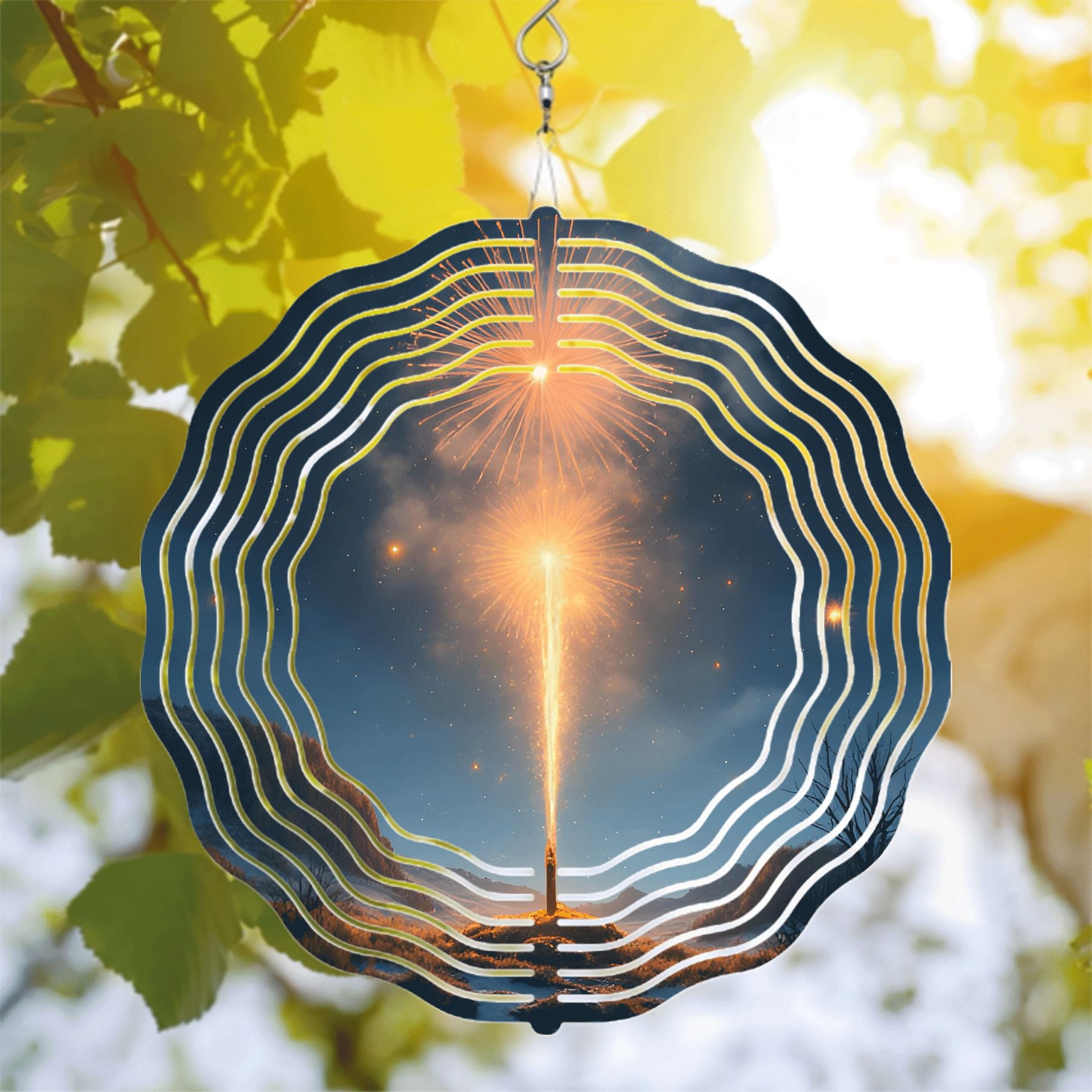 Celestial Metal Hanging Wind Spinner - Concentric Waves Design for Yard & Garden - Elegant Wind ...