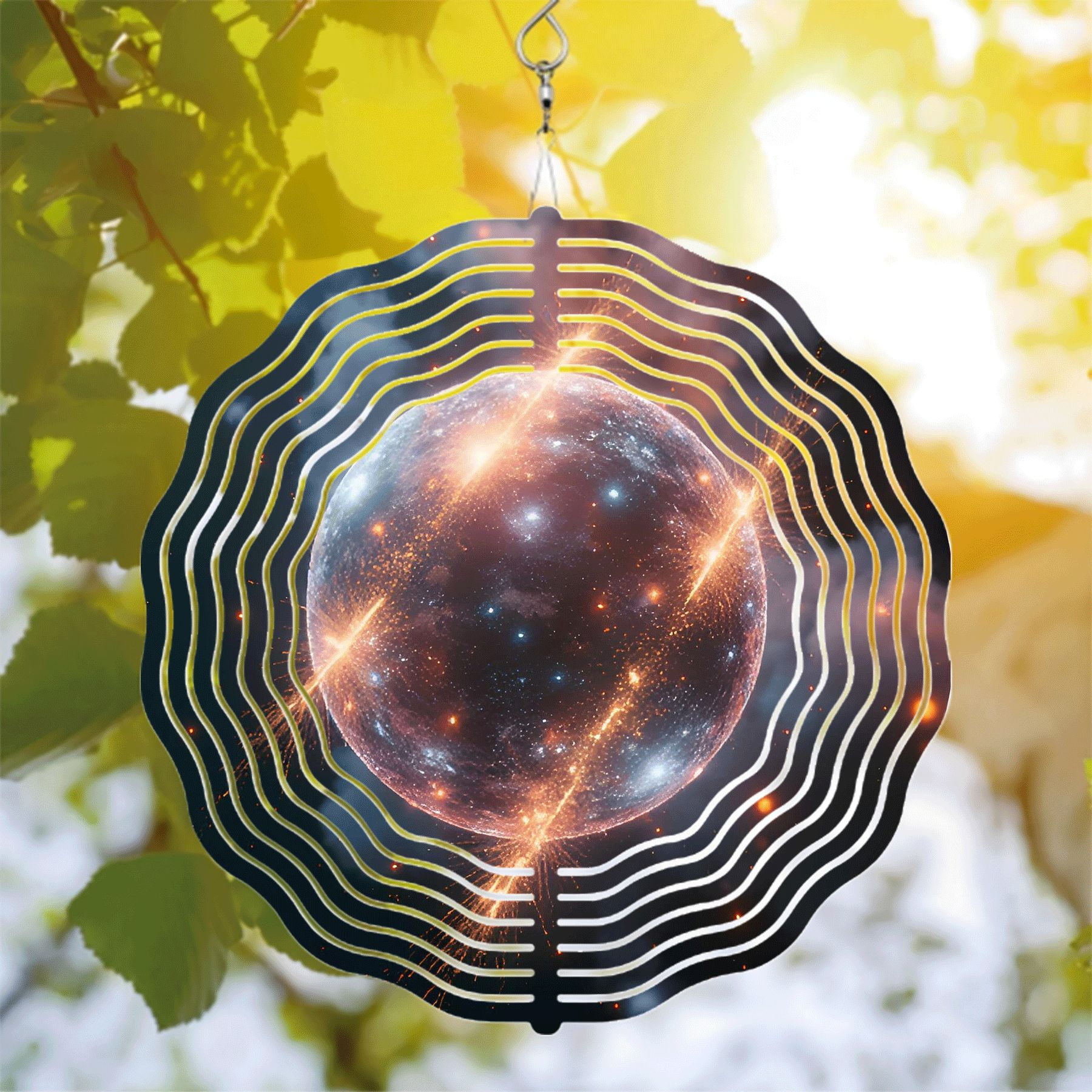 Celestial Metal Hanging Wind Spinners & Chimes - Concentric Wave Design ...