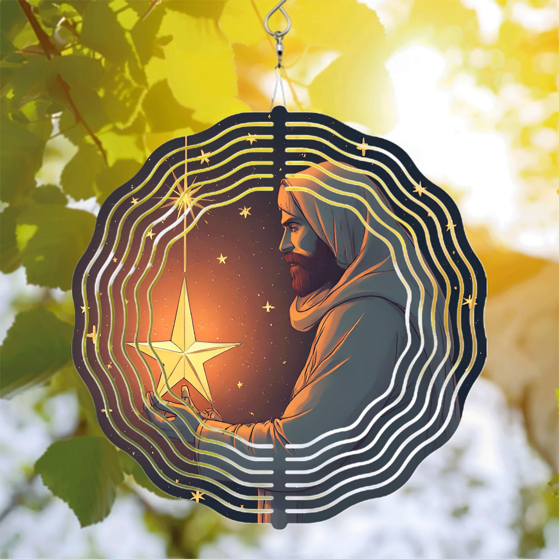 Celestial Metal Hanging Wind Spinners & Chimes - Stunning Star Pattern ...