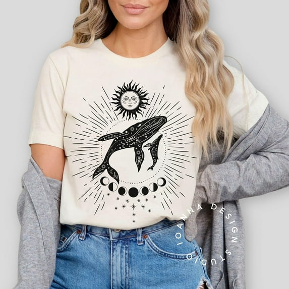 Celestial Mom Humpback Whale Shirt Minimalist Sun Moon & Stars Tee ...