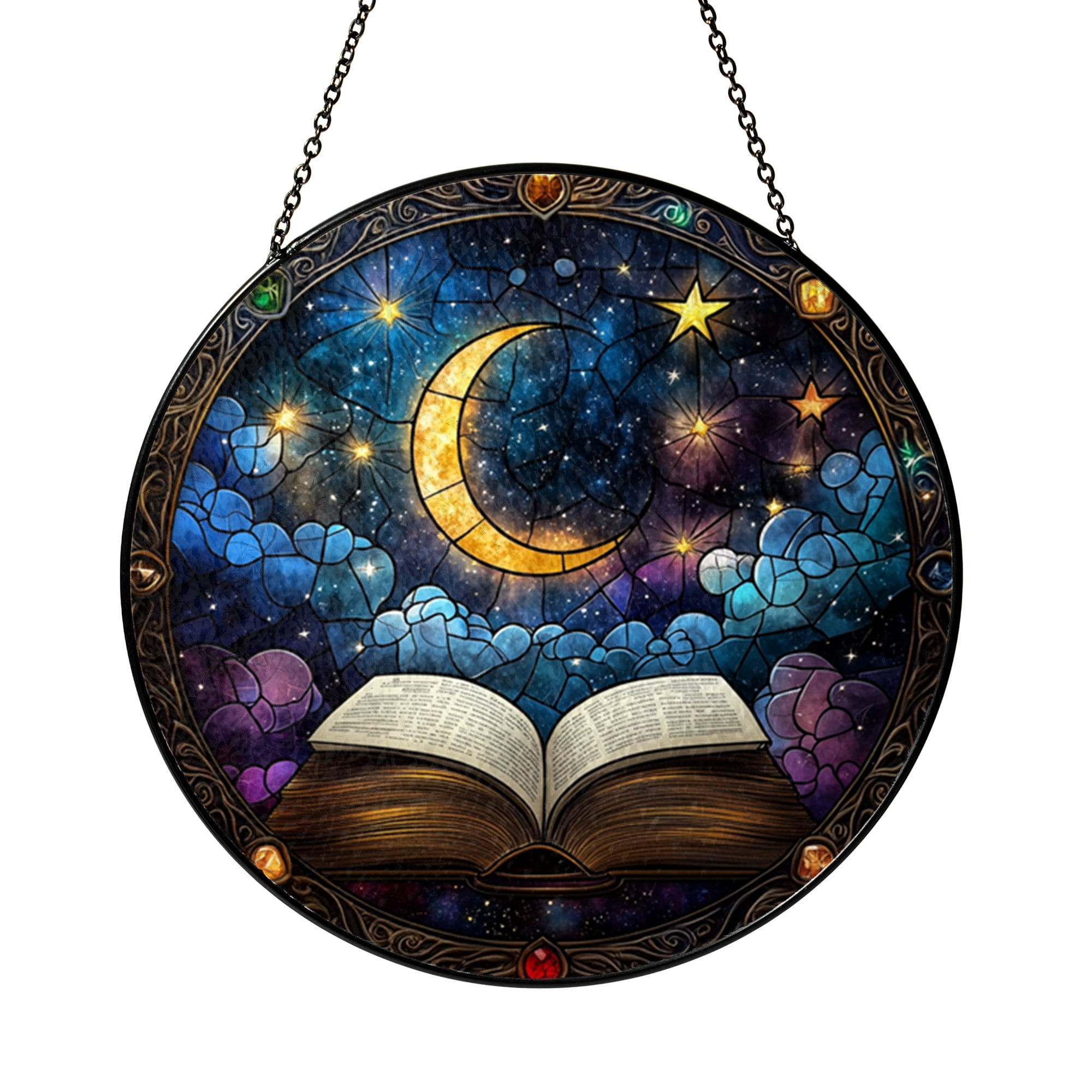 Celestial Moon Book Stained Glass Style Suncatcher Window Hanging ...