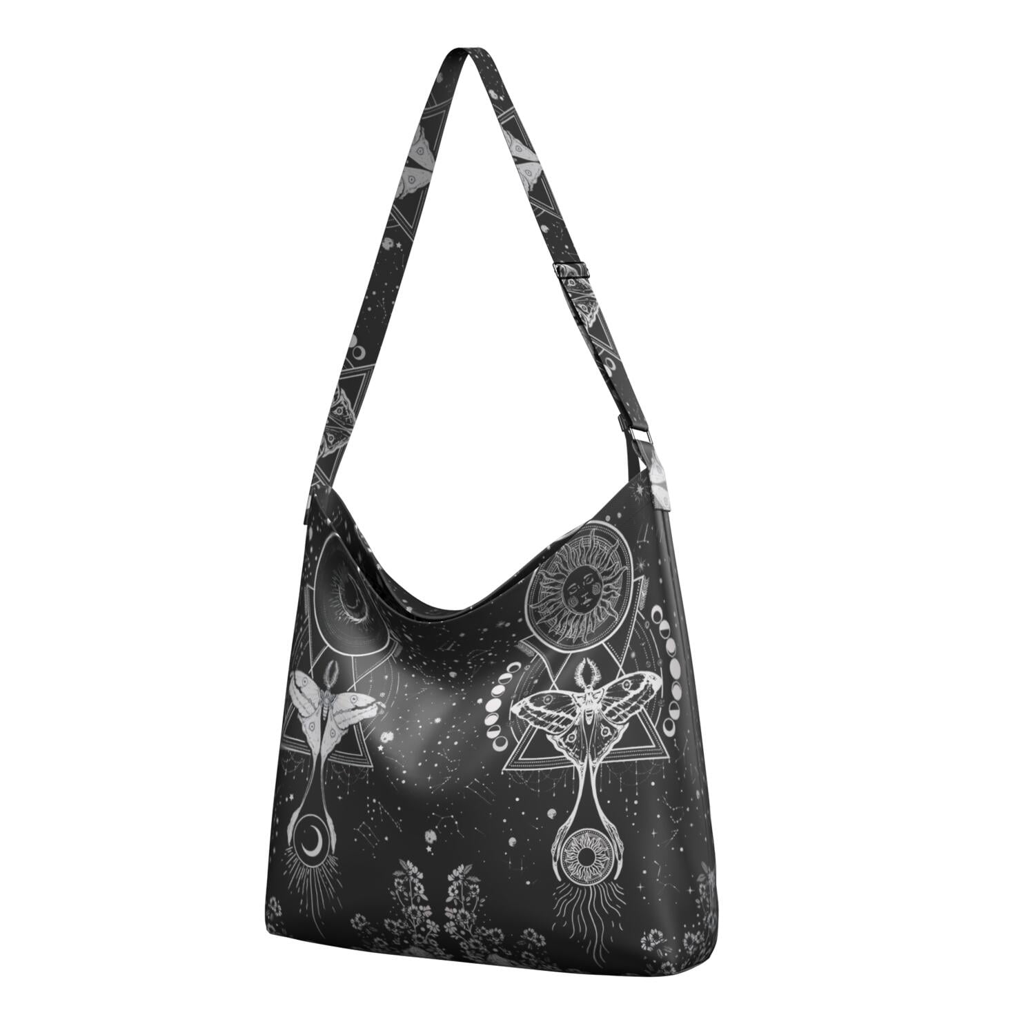 Celestial Moon Canvas Tote Bag – Starry Night Gothic Pattern with ...