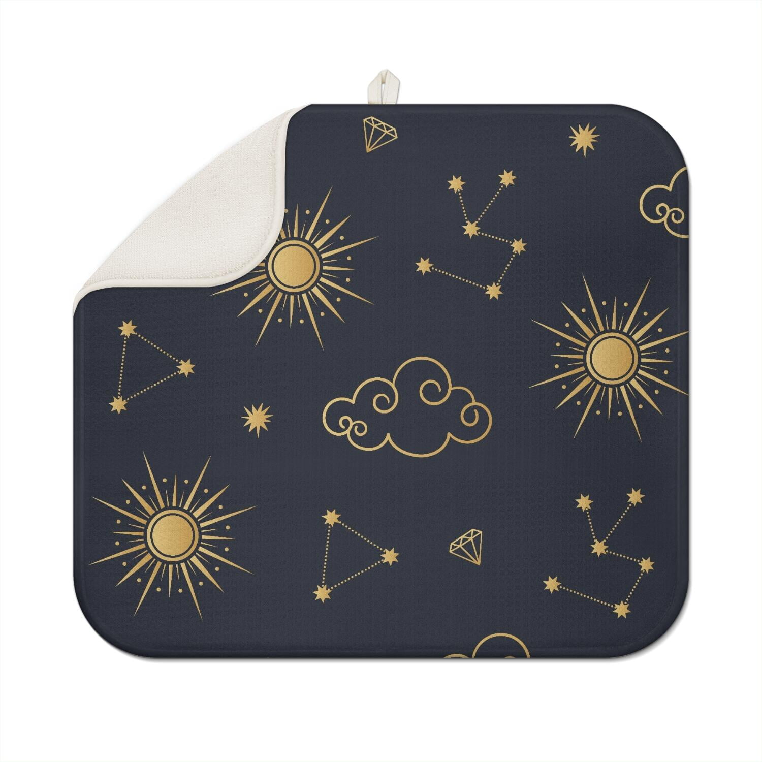 Celestial Moon Coffee Mat Starry Dish Drying Pad Goth Eclipse Microfiber Rack Pad Artistic ...