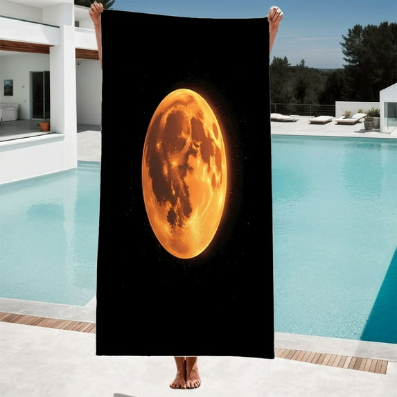Celestial Moon Glow Beach Towel - Warm Orange Starry Night Design ...