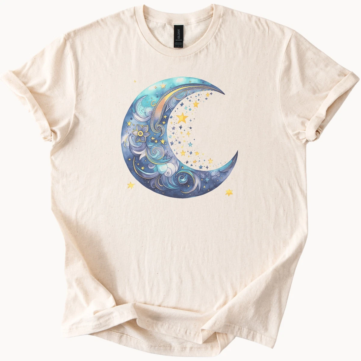 Celestial Moon Graphic T Shirt Blue Crescent Moon And Stars Boho Shirt ...