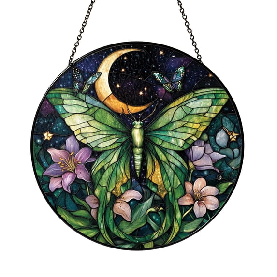 Celestial Moon Moth Window Hanging Stained Glass Suncatcher Decor ...