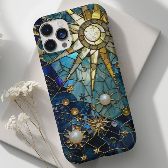 Celestial Moon Pearl Stained Glass Phone Case 17 16 15 14 13 12 11 Pro ...