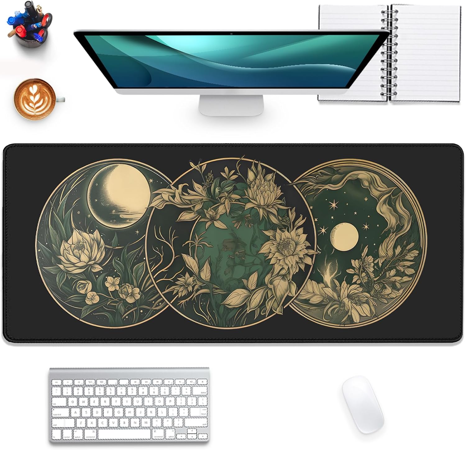 Celestial Moon Phases Art Nouveau Witch Aesthetic Green Dark Academia ...
