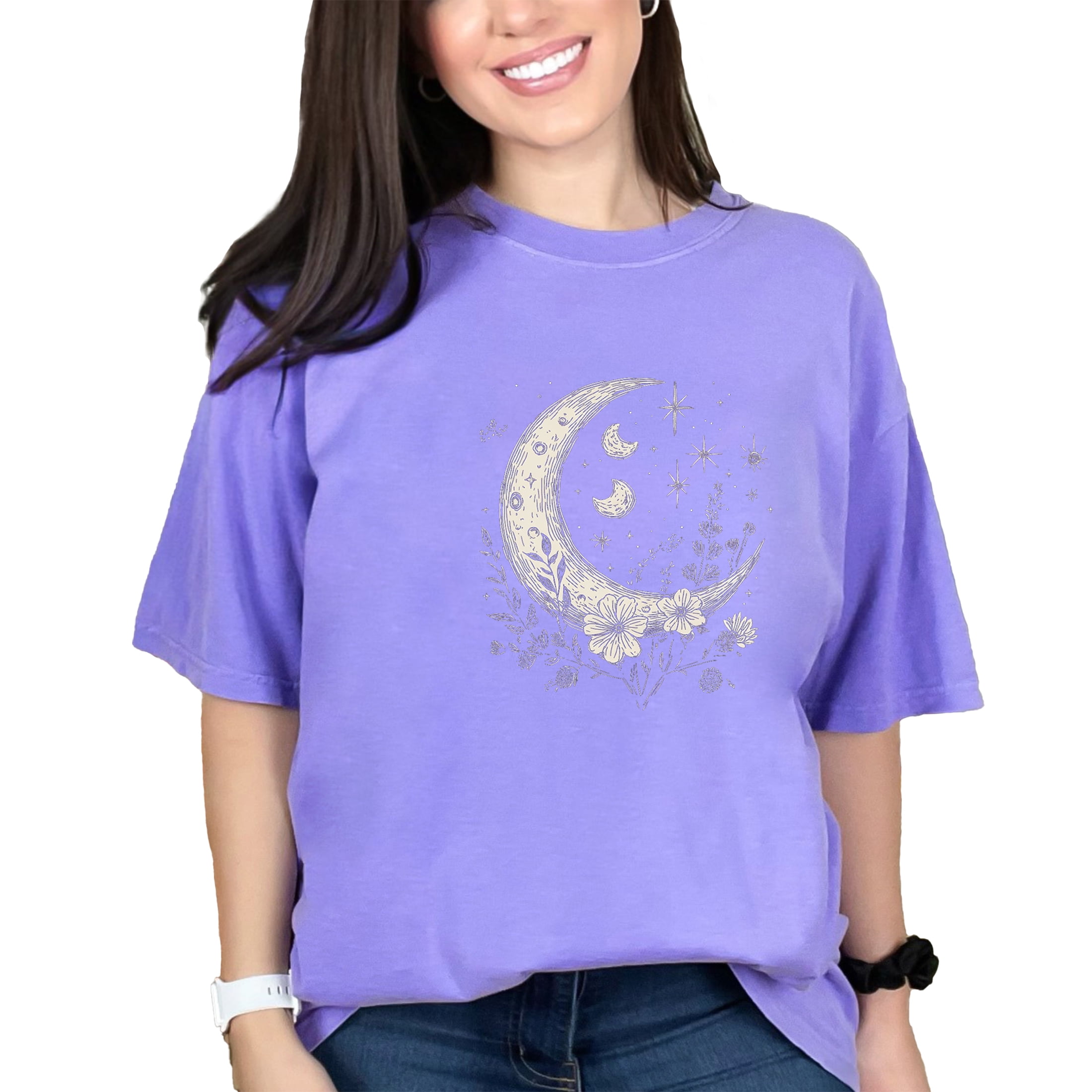 Celestial Moon Phases T-Shirt, Lunar Art Tee, Stars and Flowers Design ...