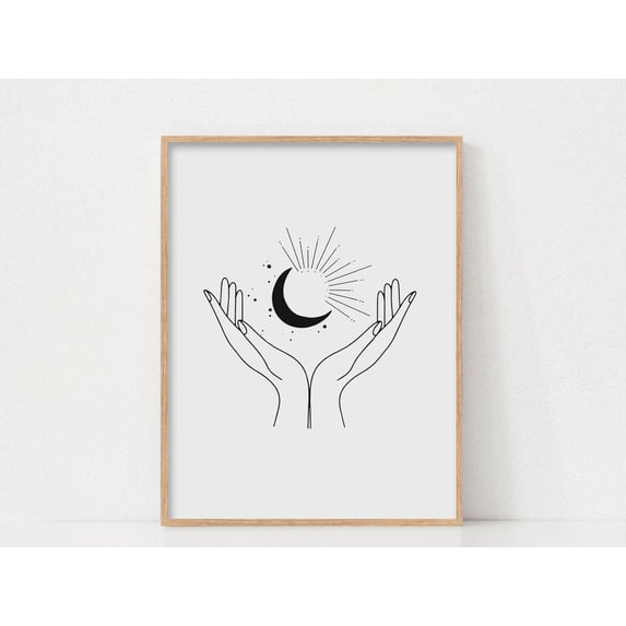 Celestial Moon Poster Boho Posterabstract Art Black And White Neutral ...
