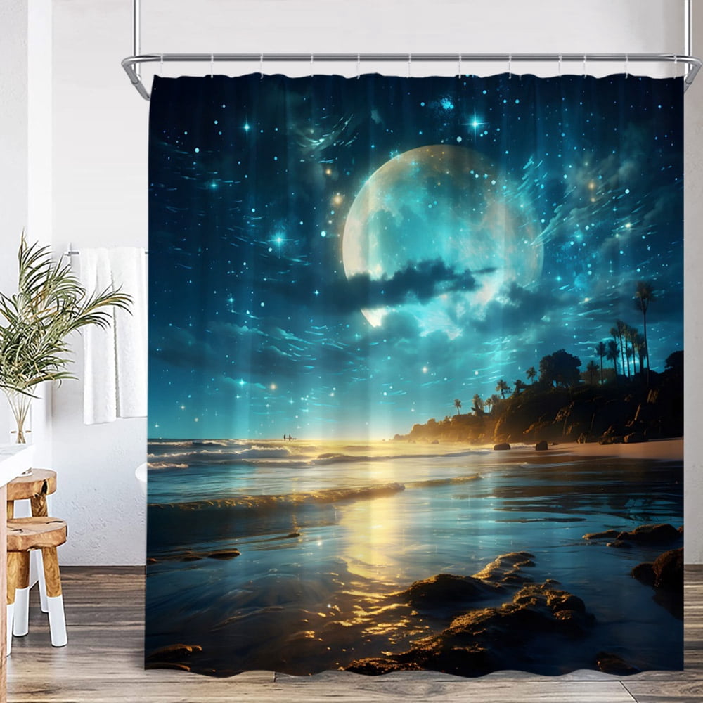Celestial Moon Shower Curtain Starry Night Cloud Sea Ocean Sailboat ...