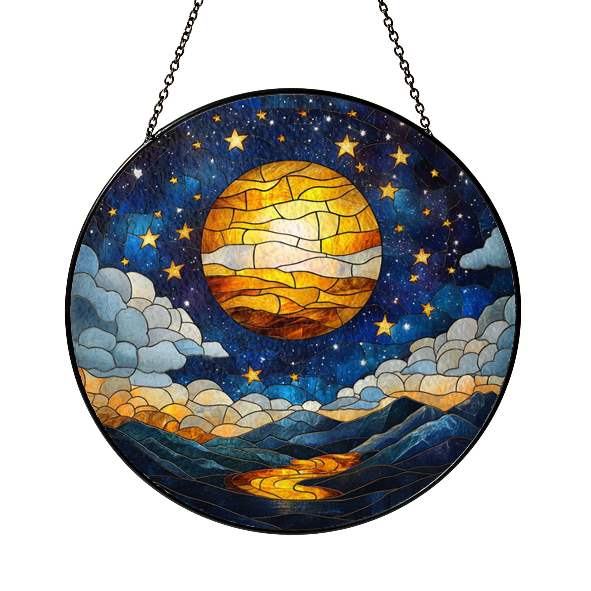 Celestial Moon Stained Glass Style Suncatcher Window Hanging, Starry ...