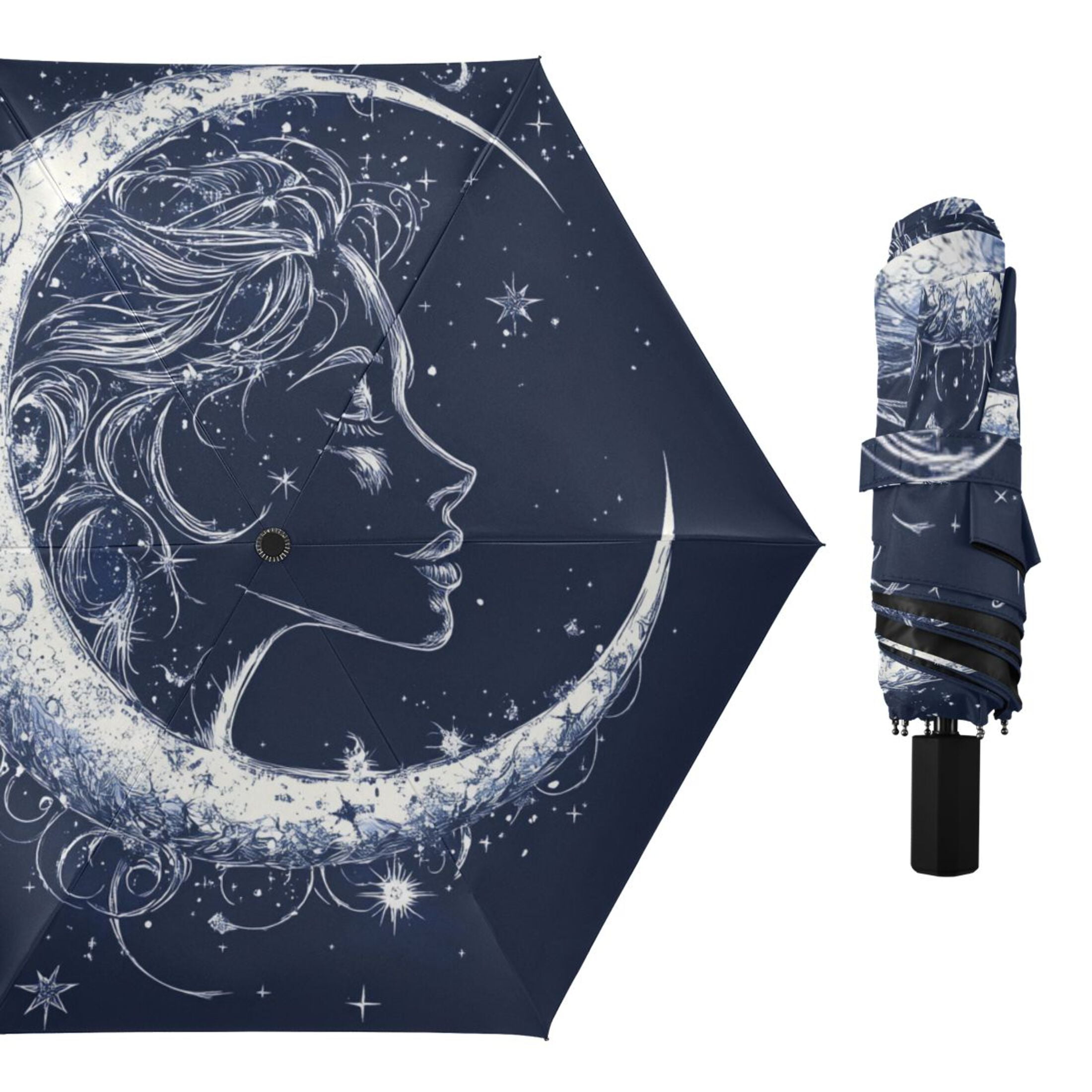Celestial Moon Star Beautiful Side Face All Weather Umbrella Triple ...