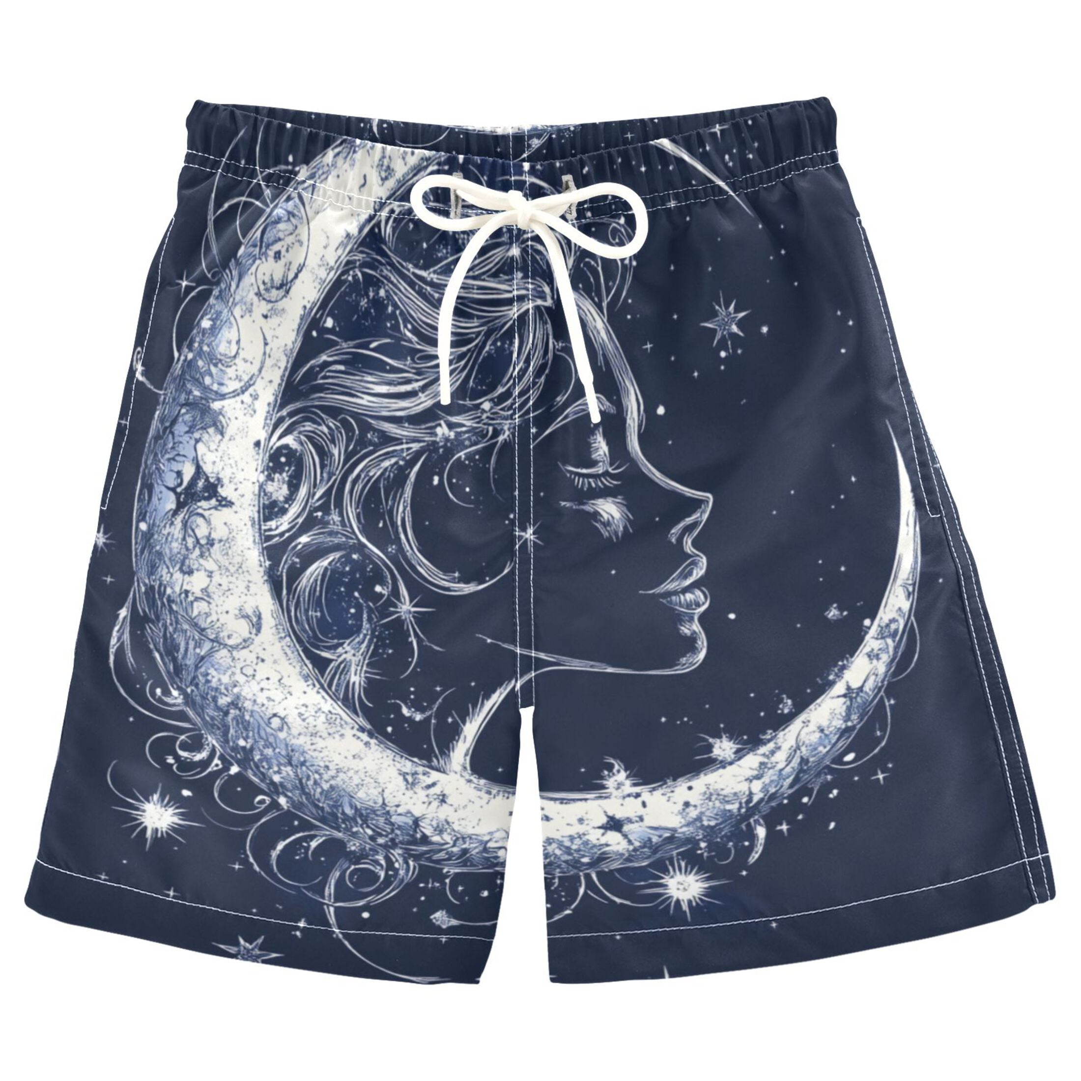 Celestial Moon Star Beautiful Side Face Boys' Beach Pants Board Shorts Swim Trunks Bathing ...