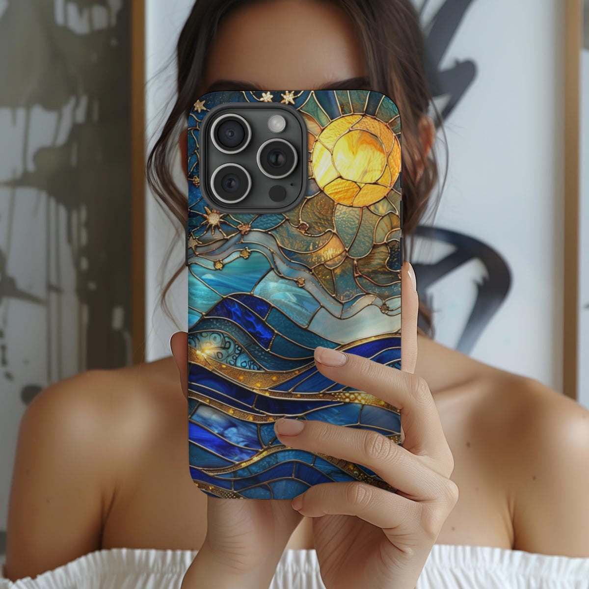 Celestial Moon Star Glass Mosaic Phone Case for 17 16 15 14 13 12 11 ...