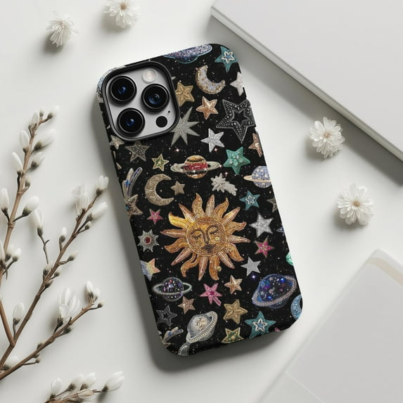 Celestial Moon Star Mosaic Charm Phone Case 17 16 15 14 13 12 11 Pro ...