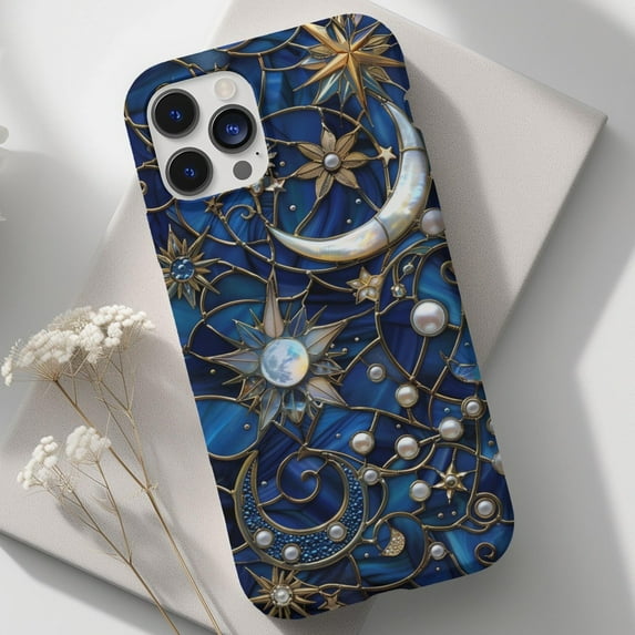 Celestial Moon Star Stained Glass Phone Case for 17 16 15 14 13 12 11 ...
