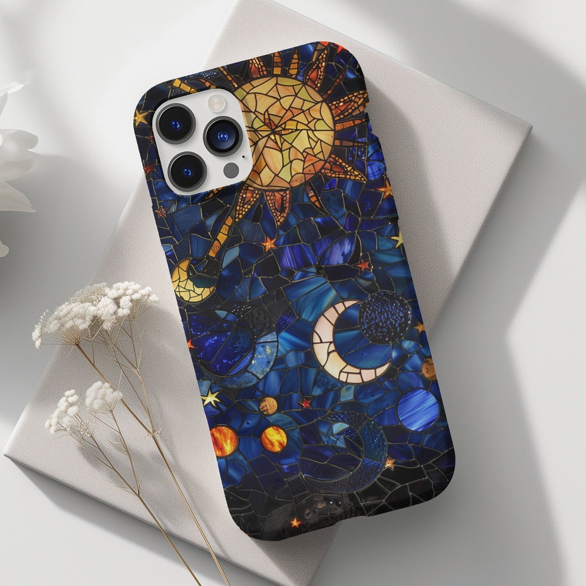 Celestial Moon Star Stained Glass Phone Case with iPhone 17 to 11 Pro ...