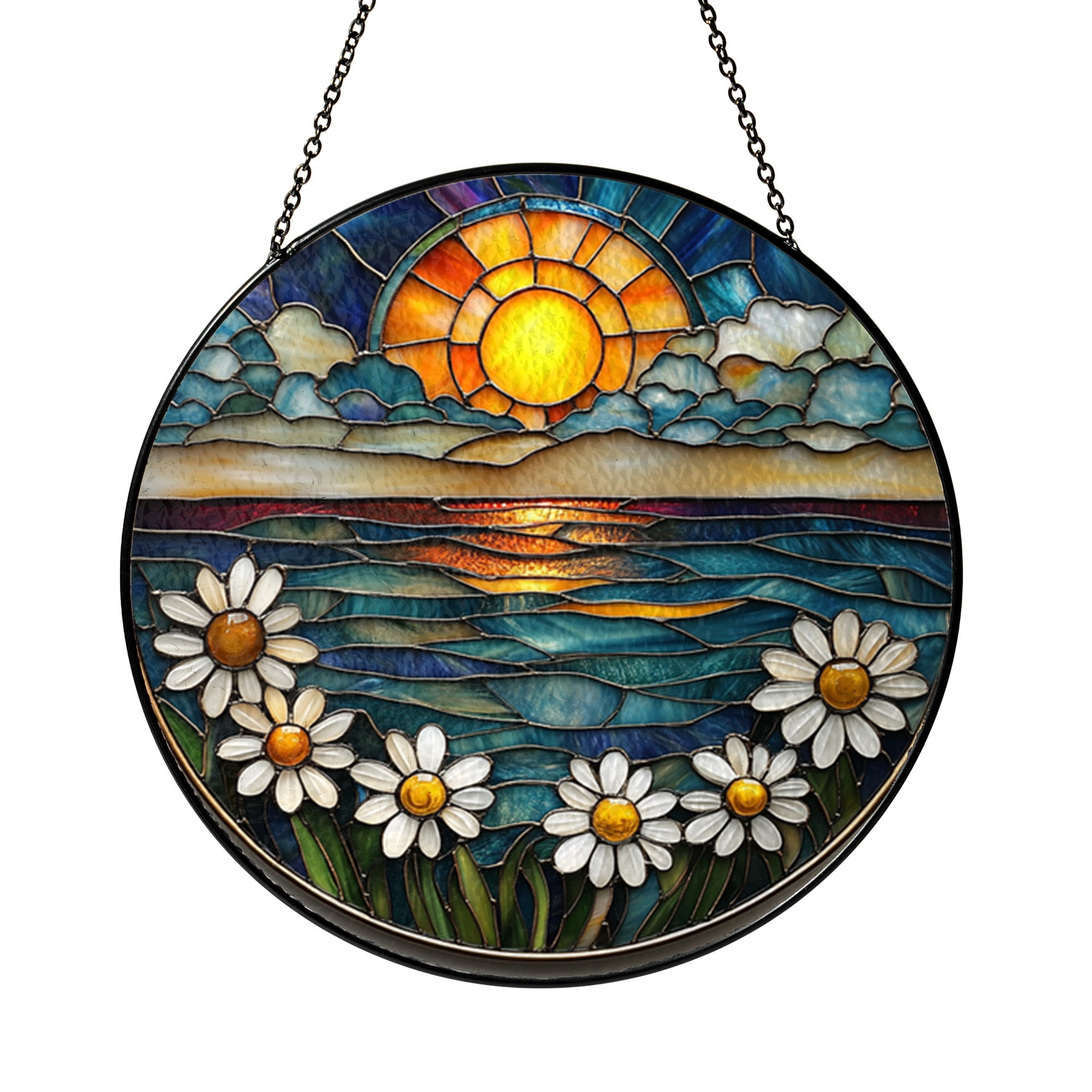 Celestial Moon Star Stained Glass Style Window Decor, Night Sky Hanging ...