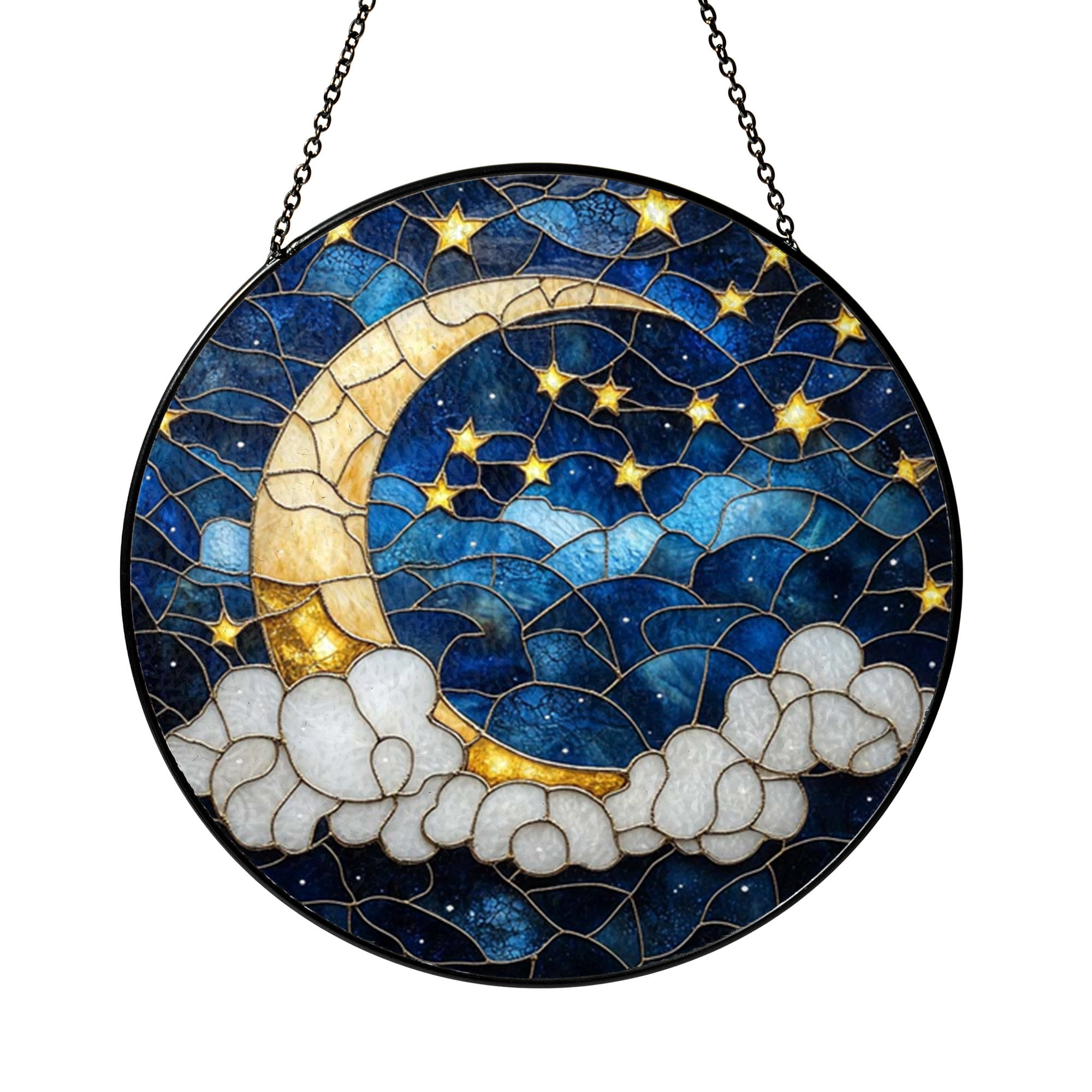 Celestial Moon Star Stained Glass Window Suncatcher, Night Sky Inspired ...