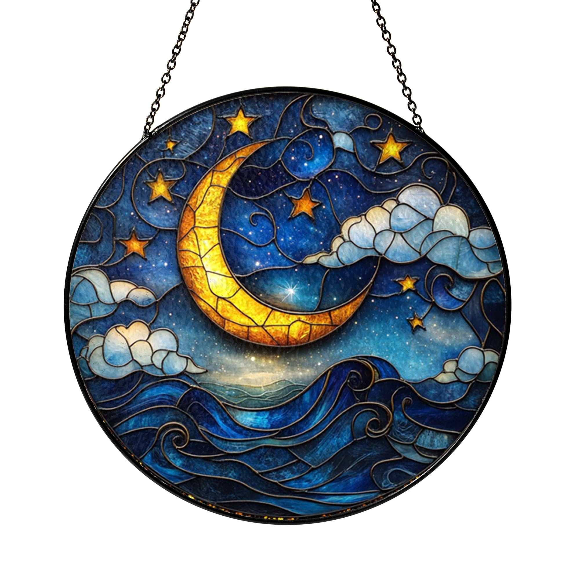 Celestial Moon Star Window Hanging Stained Glass Suncatcher Decor ...