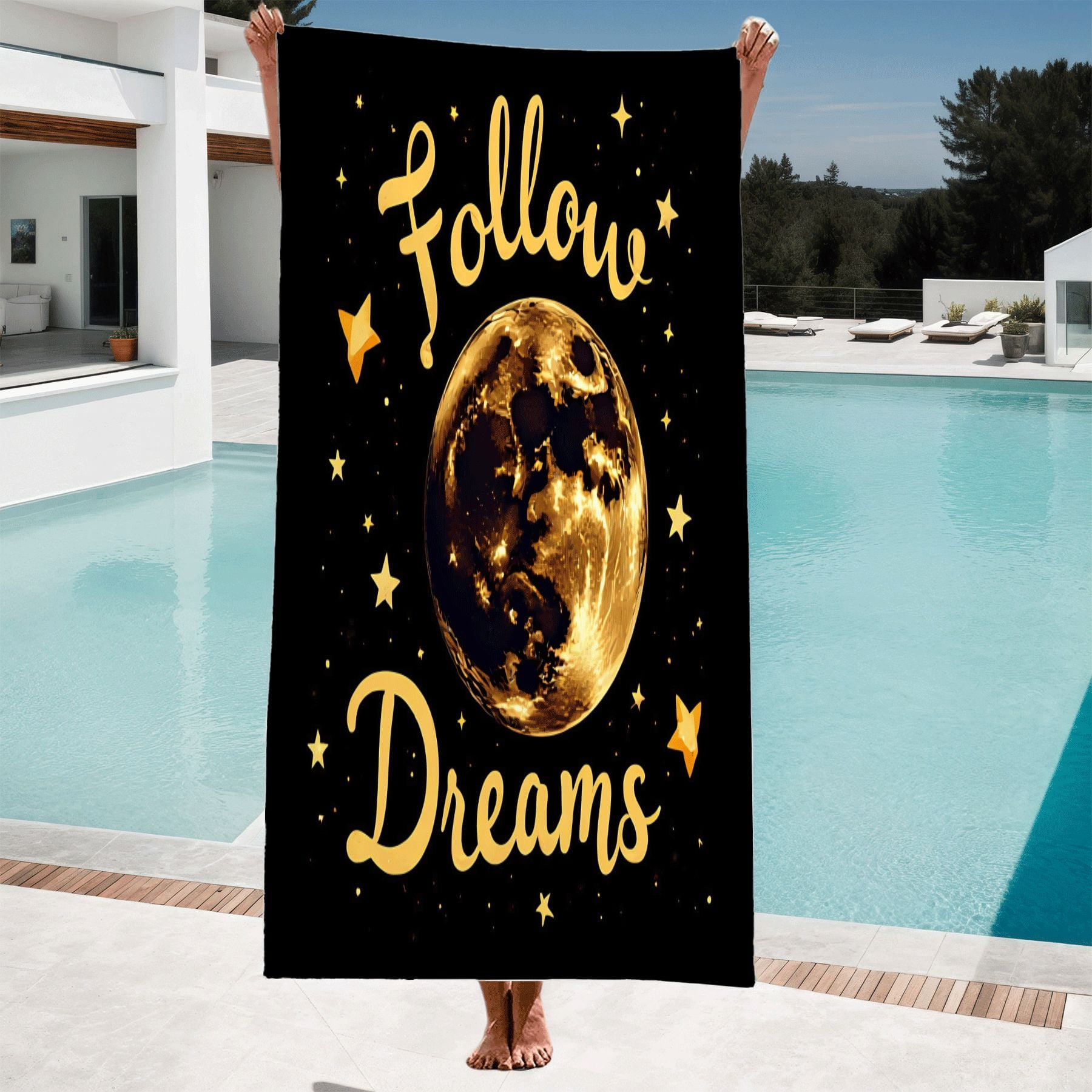 Celestial Moon & Stars Beach Towel - Inspirational ' Follow Dreams ...