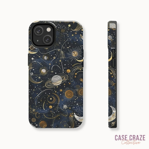Celestial Moon Stars Gold Constellation Phone Case with iPhone 17 to 11 ...