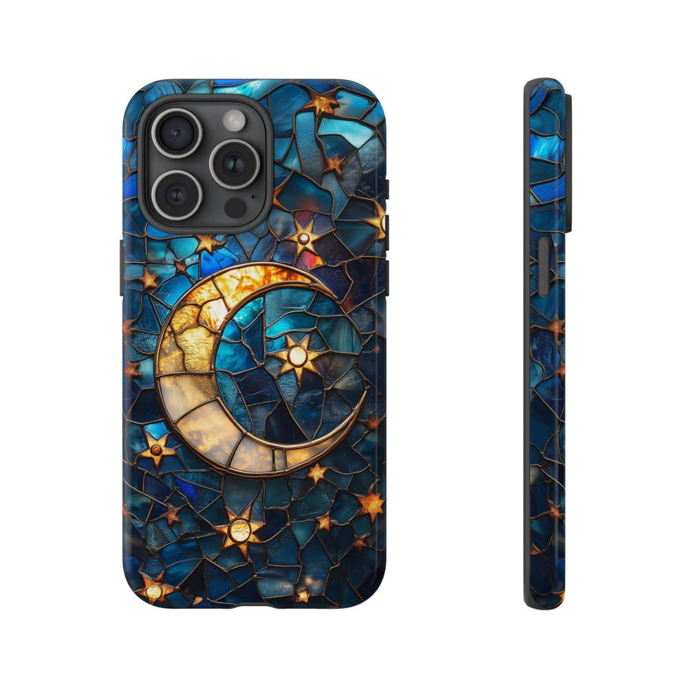 Celestial Moon Stars Stained Glass Night Sky Phone Case with iPhone 17 ...