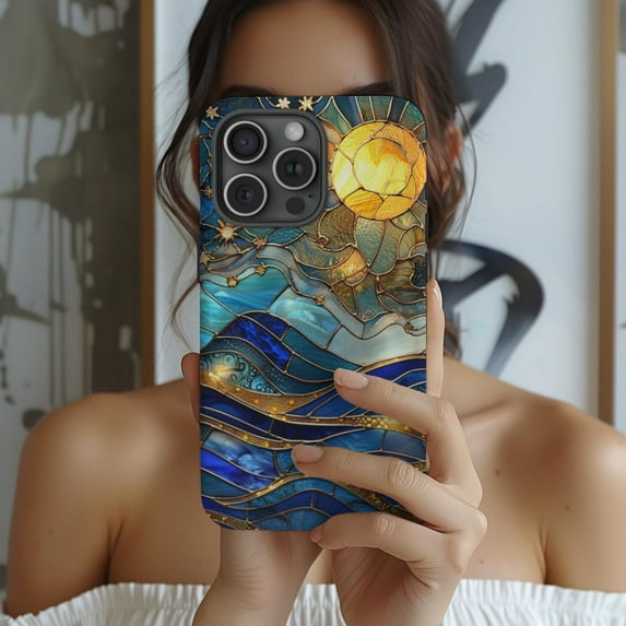 Celestial Moon Stars Stained Glass Phone Case with iPhone 17 to 11 Pro ...