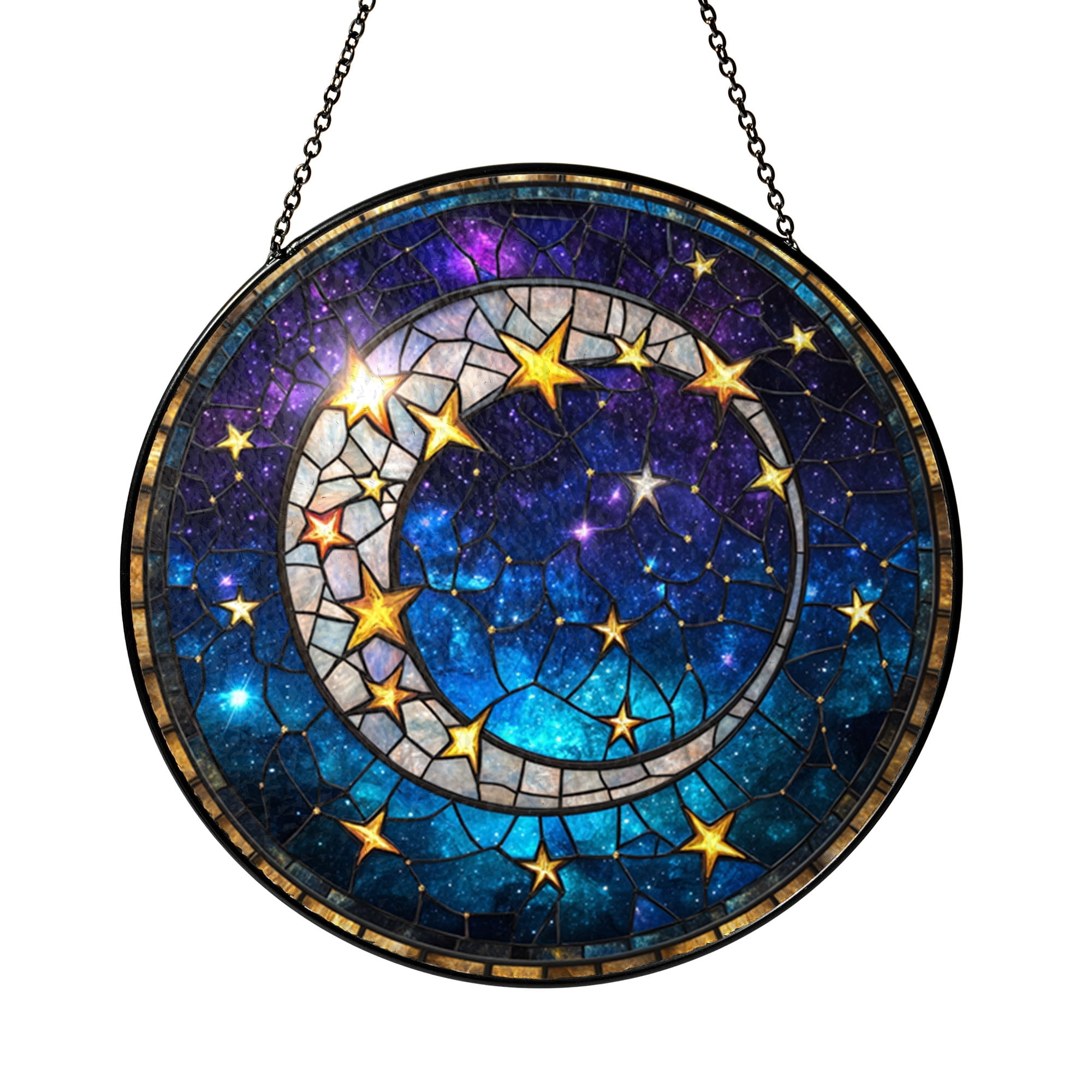 Celestial Moon and Stars Stained Glass Style Suncatcher Window Hanging ...