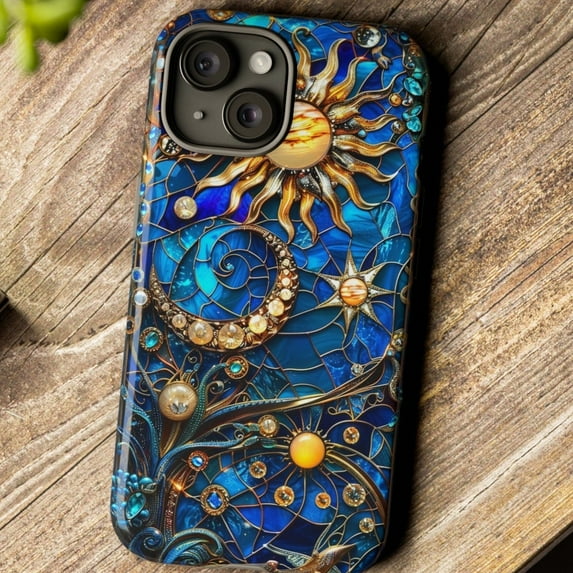 Celestial Moon Stars Stained Glass Sun Protector with iPhone 17 to 11 ...