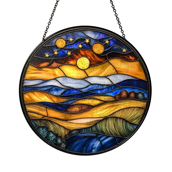 Celestial Moon and Stars Stained Glass Suncatcher Window Decor, Starry ...
