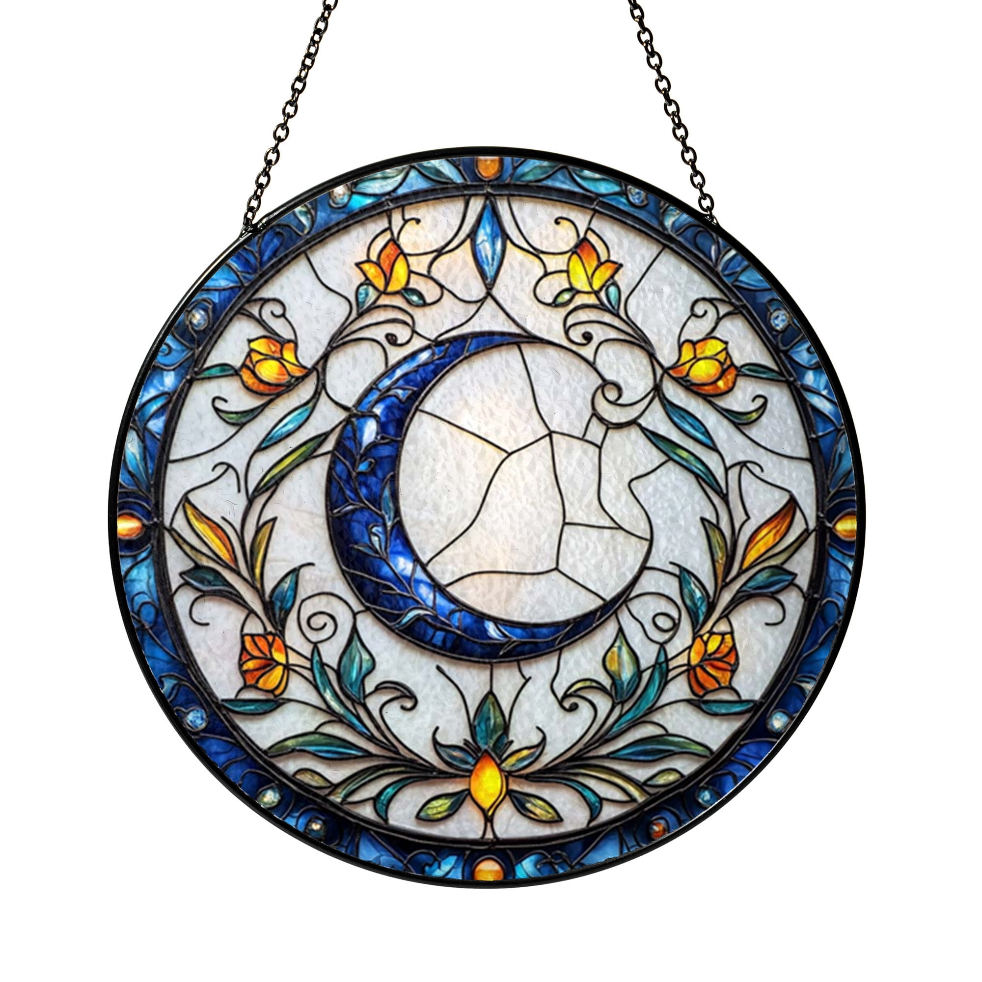 Celestial Moon Stars Stained Glass Window Decor, Night Sky Hanging Art ...