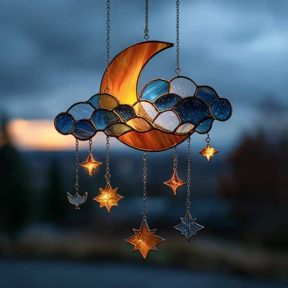 Celestial Moon & Stars Suncatcher – Acrylic Stained Glass Look Window ...