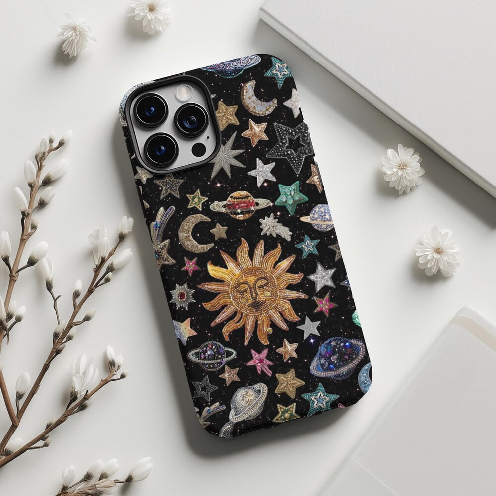 Celestial Moon Stars Vintage Mosaic Phone Case with iPhone 17 to 11 Pro ...