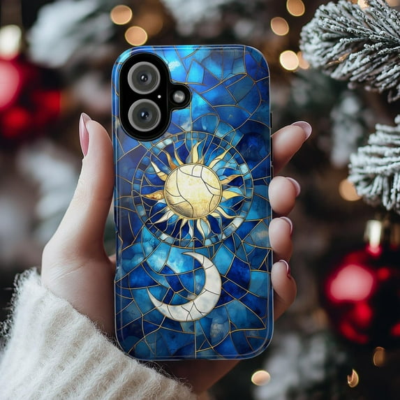 Celestial Moon Sun Stained Glass Mystic Phone Case with iPhone 17 to 11 ...