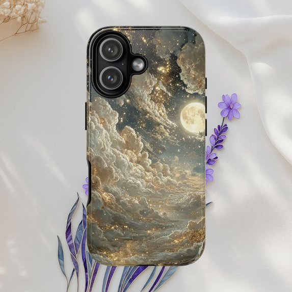 Celestial Moon and Cloud Art Aesthetic Phone Case with iPhone 17 to 11 ...