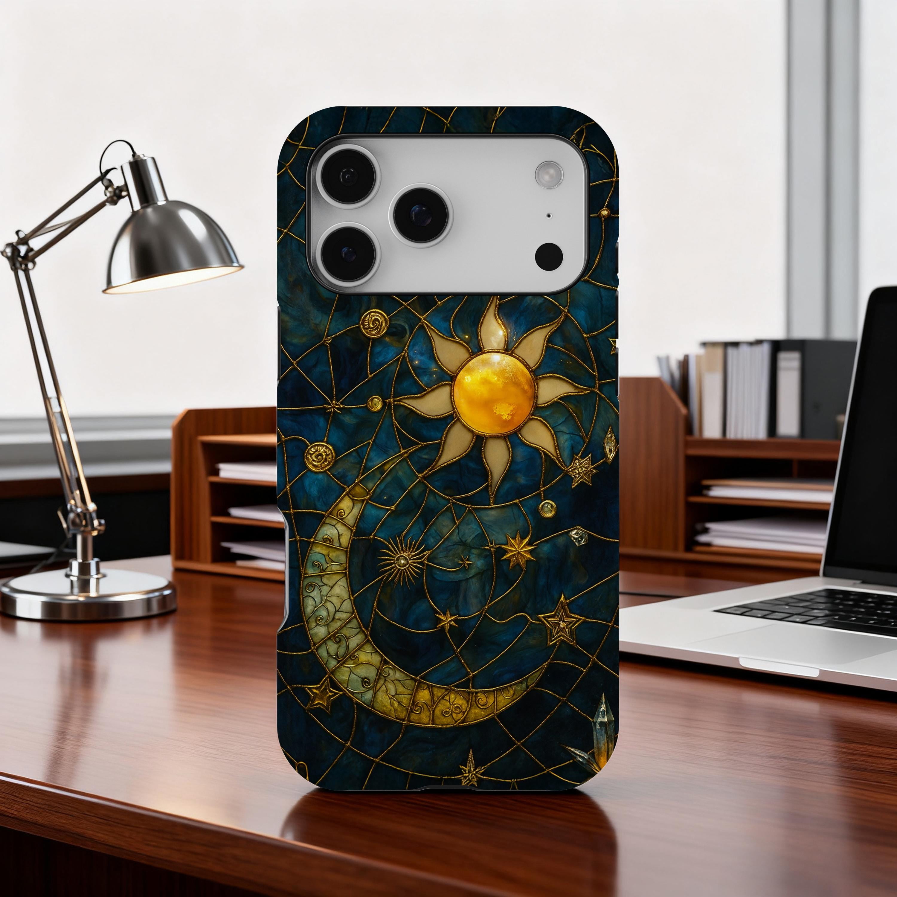 Celestial Moon and Stars Stained Glass Phone Case with iPhone 17 ...