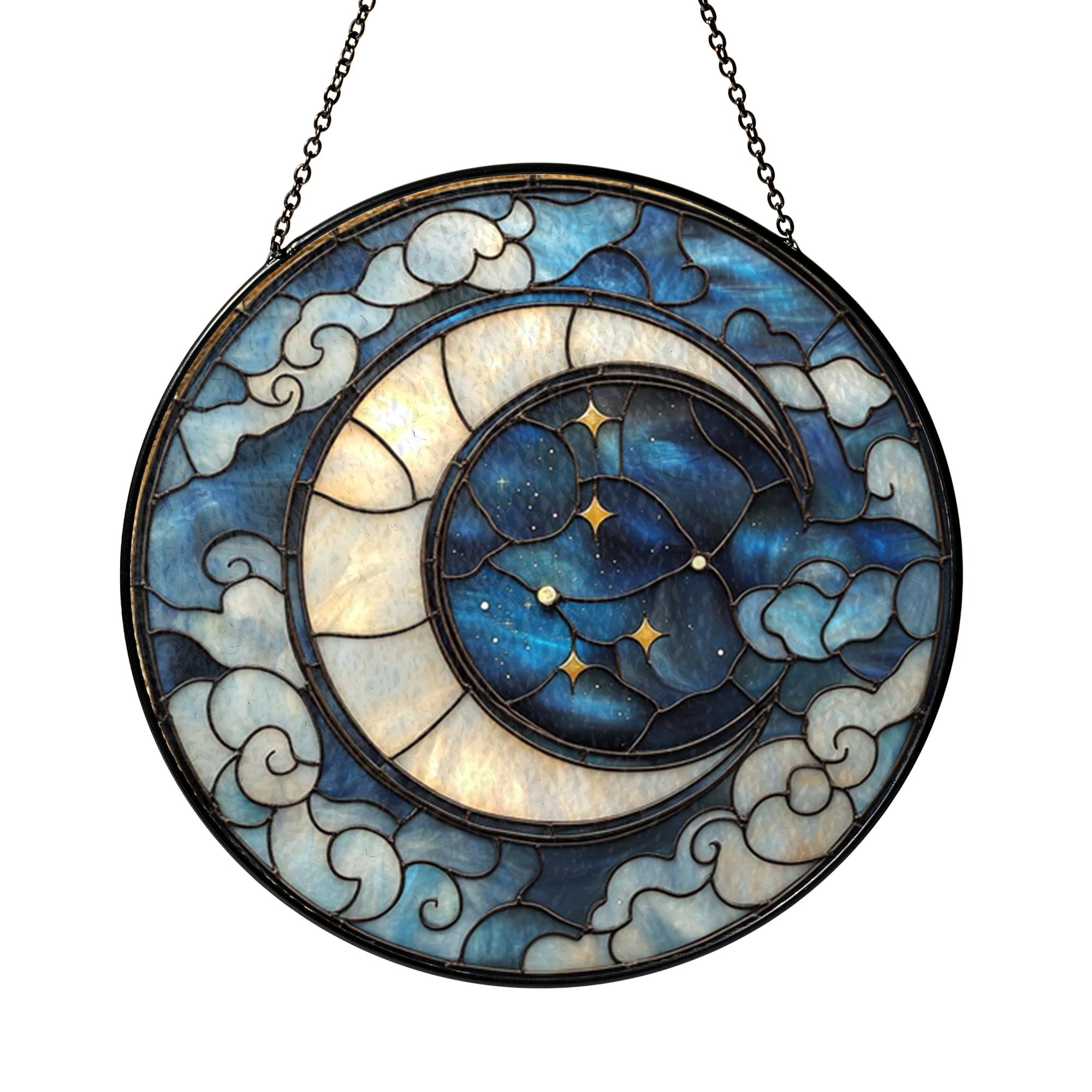 Celestial Moonlight Window Sun Catcher, Bright Stained Glass Style ...
