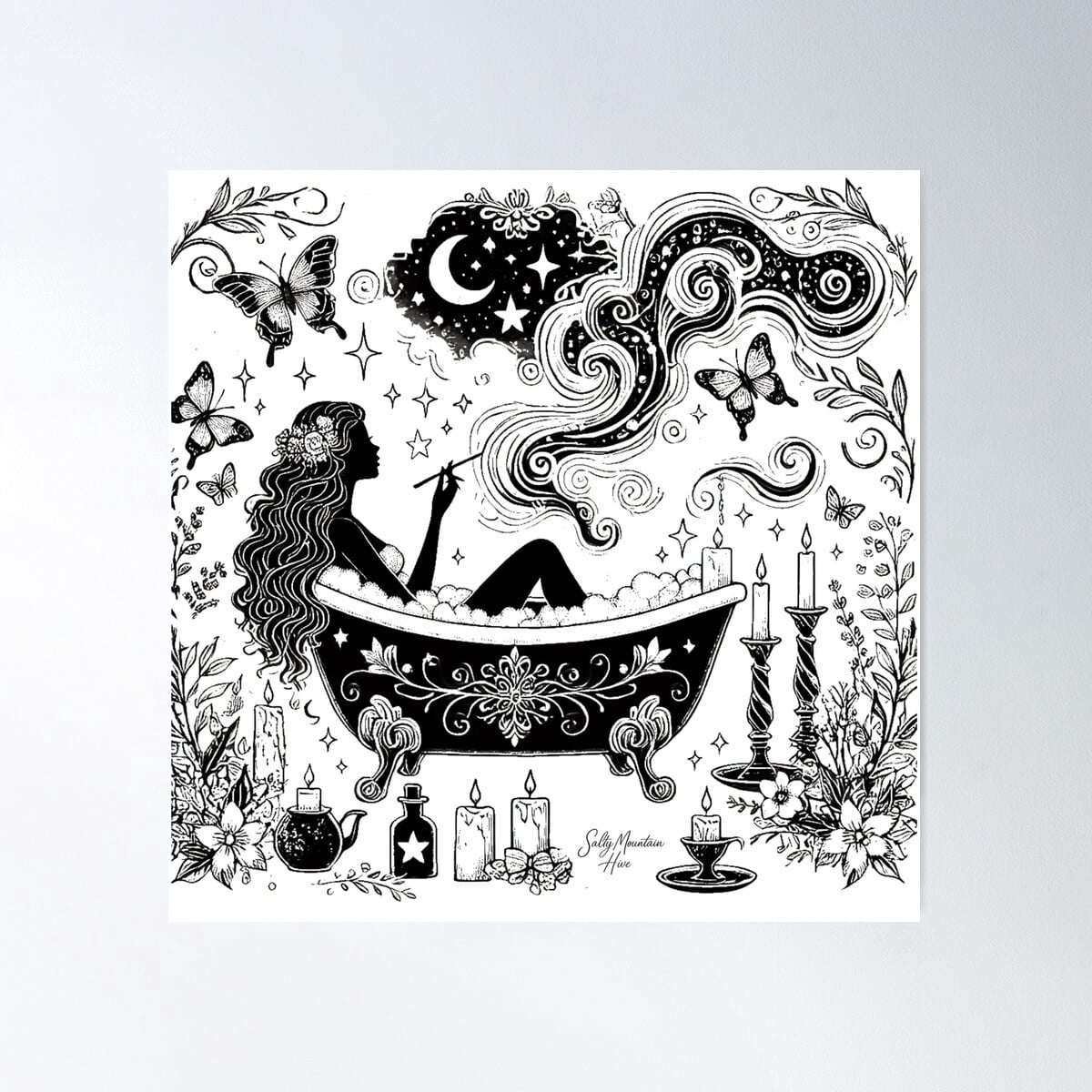 Celestial Moonlit Bath Poster Wall Art, Modern Wall Decor For Living ...