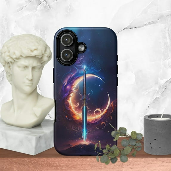 Celestial Moonlit Sword Fire Starlight Phone Case with iPhone 17 to 11 ...