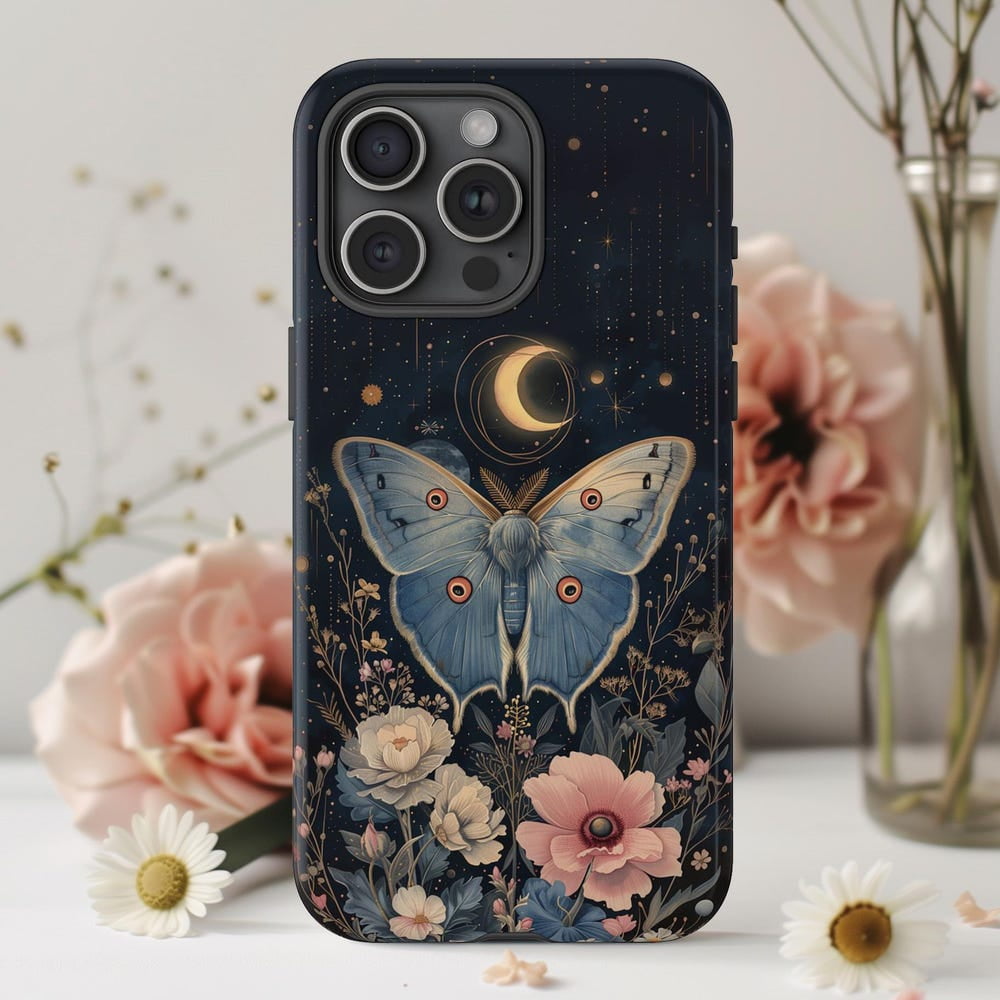 Celestial Moth Moon Midnight Floral Phone Case for 17 16 15 14 13 12 11 ...